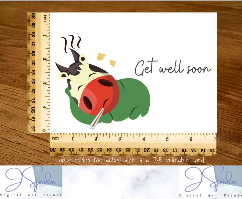 Printable Greeting Card, Get Well Soon, Cartoon Cow Card, Get Well Soon ...