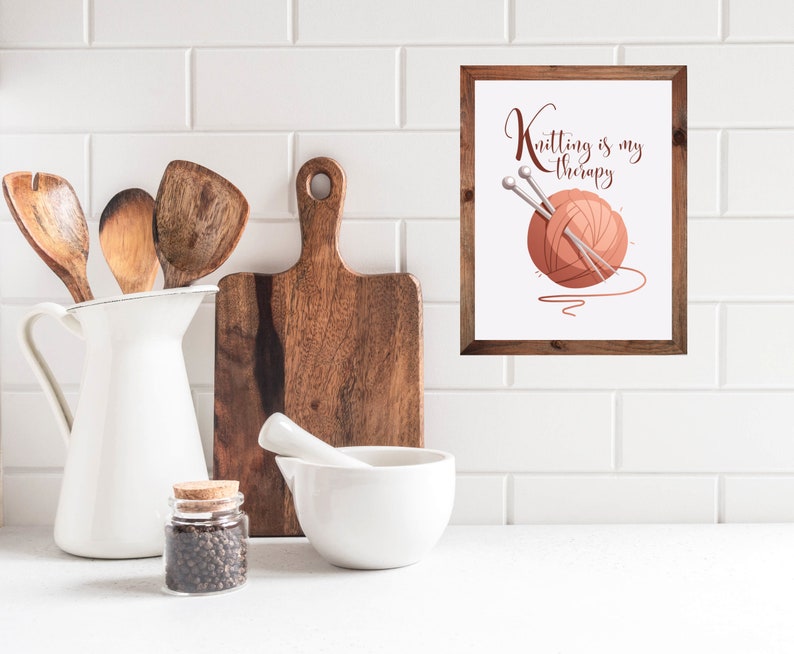 Knitting is My Therapy Wall Art, Knitting Picture, Yarn Ball, Knitting ...