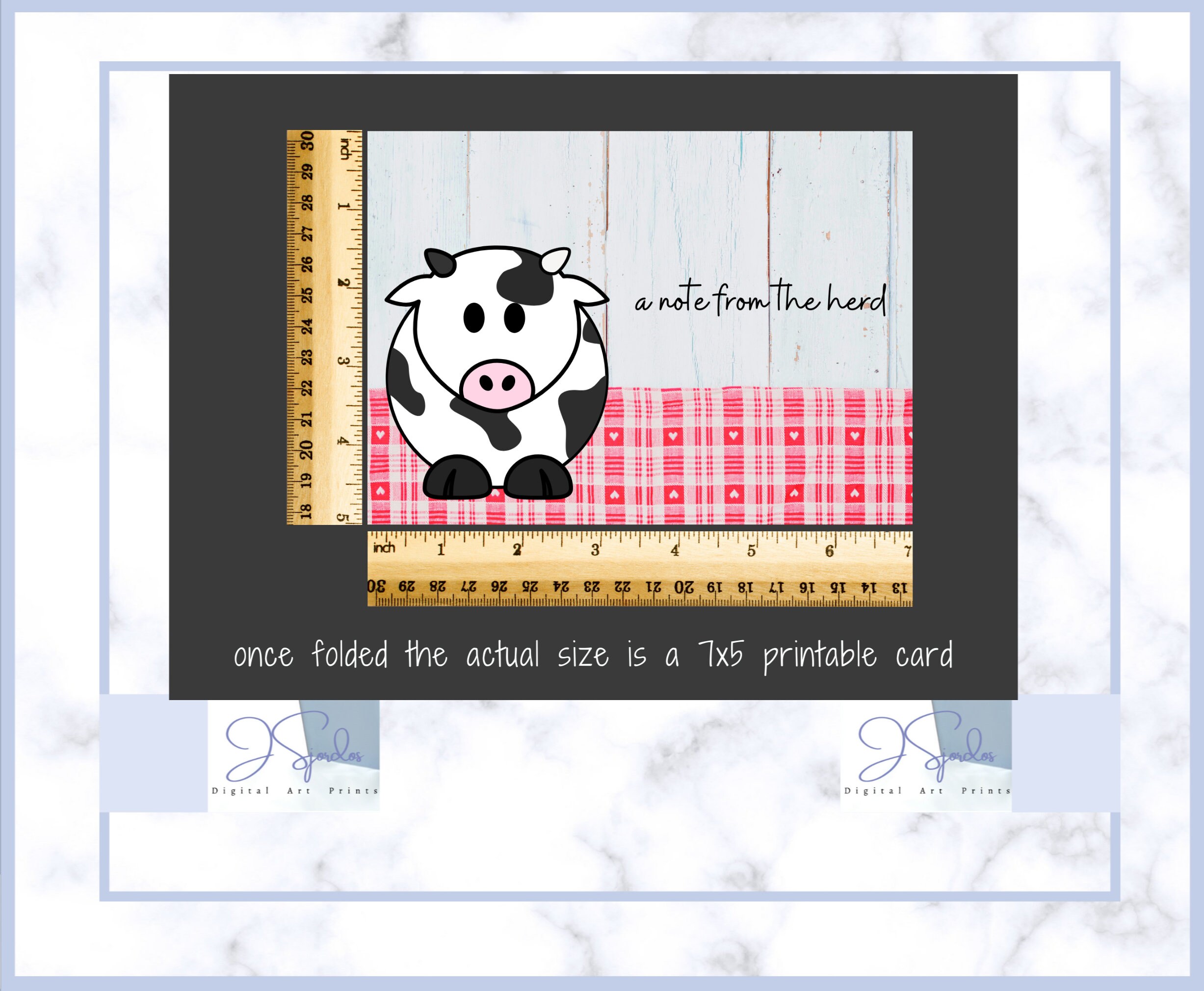 Printable Card Cow Note Cards, Digital Cow Cards, Digital Card for ...