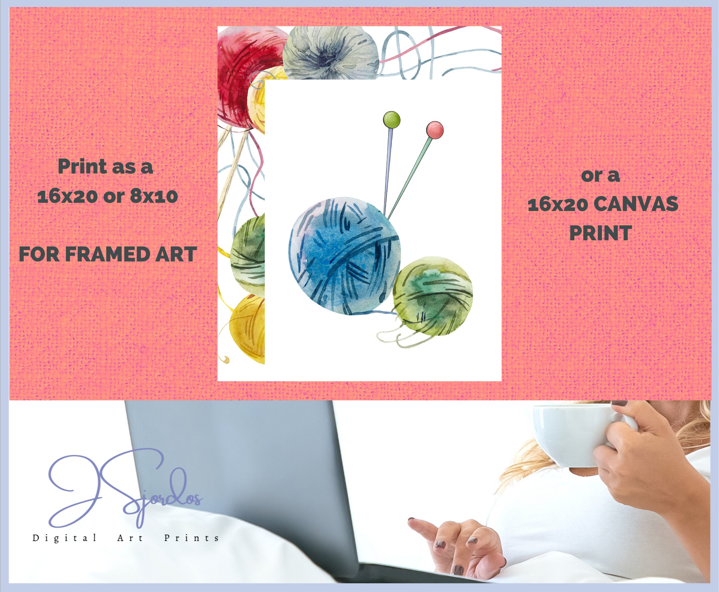 Knitting Digital Art Print, Knitting Wall Art, Home Decor, Knitting ...