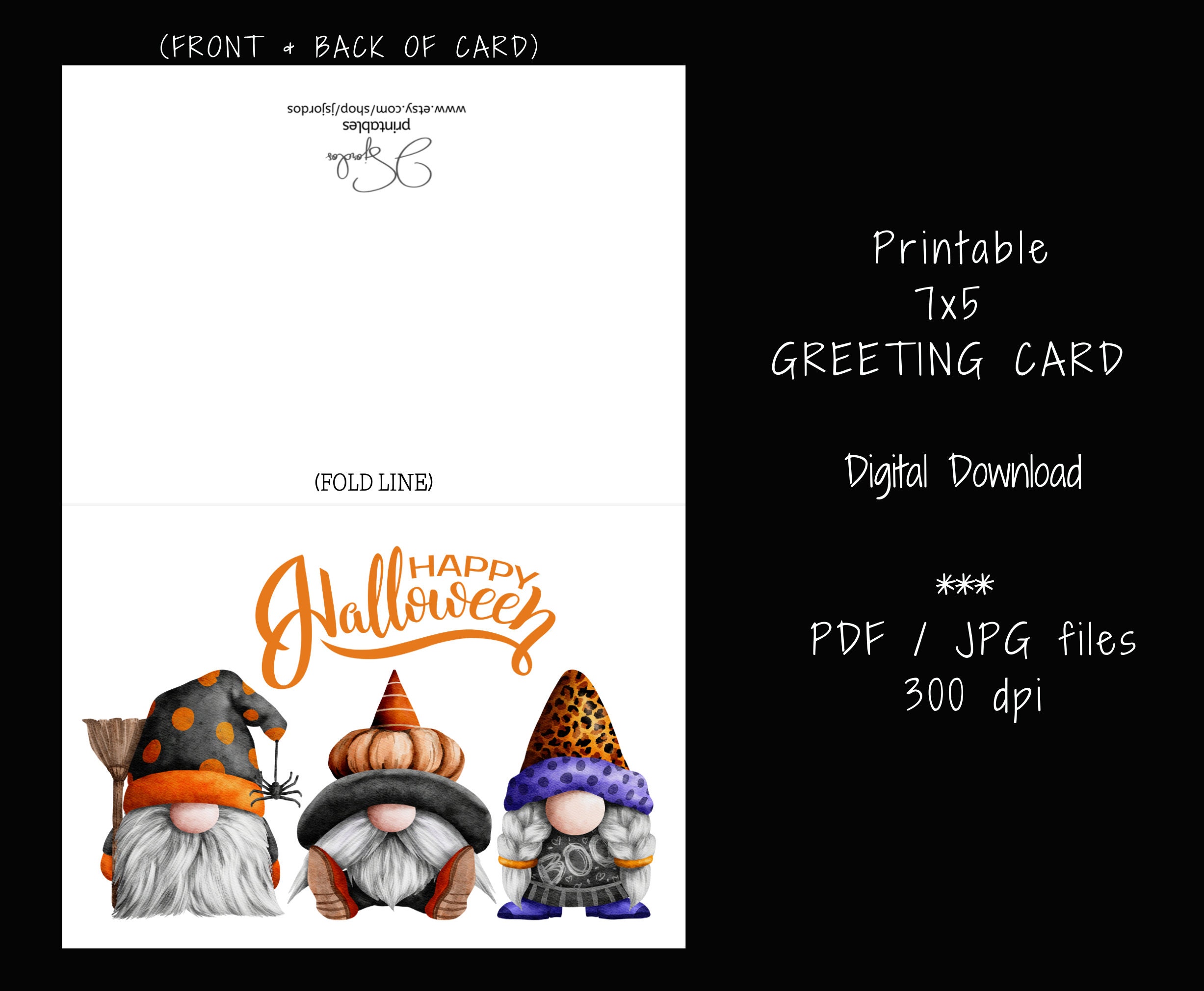 Halloween Gnomes Printable Card Halloween Gnomes Greeting - Etsy