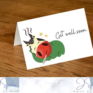 Printable Greeting Card, Get Well Soon, Cartoon Cow Card, Get Well Soon ...