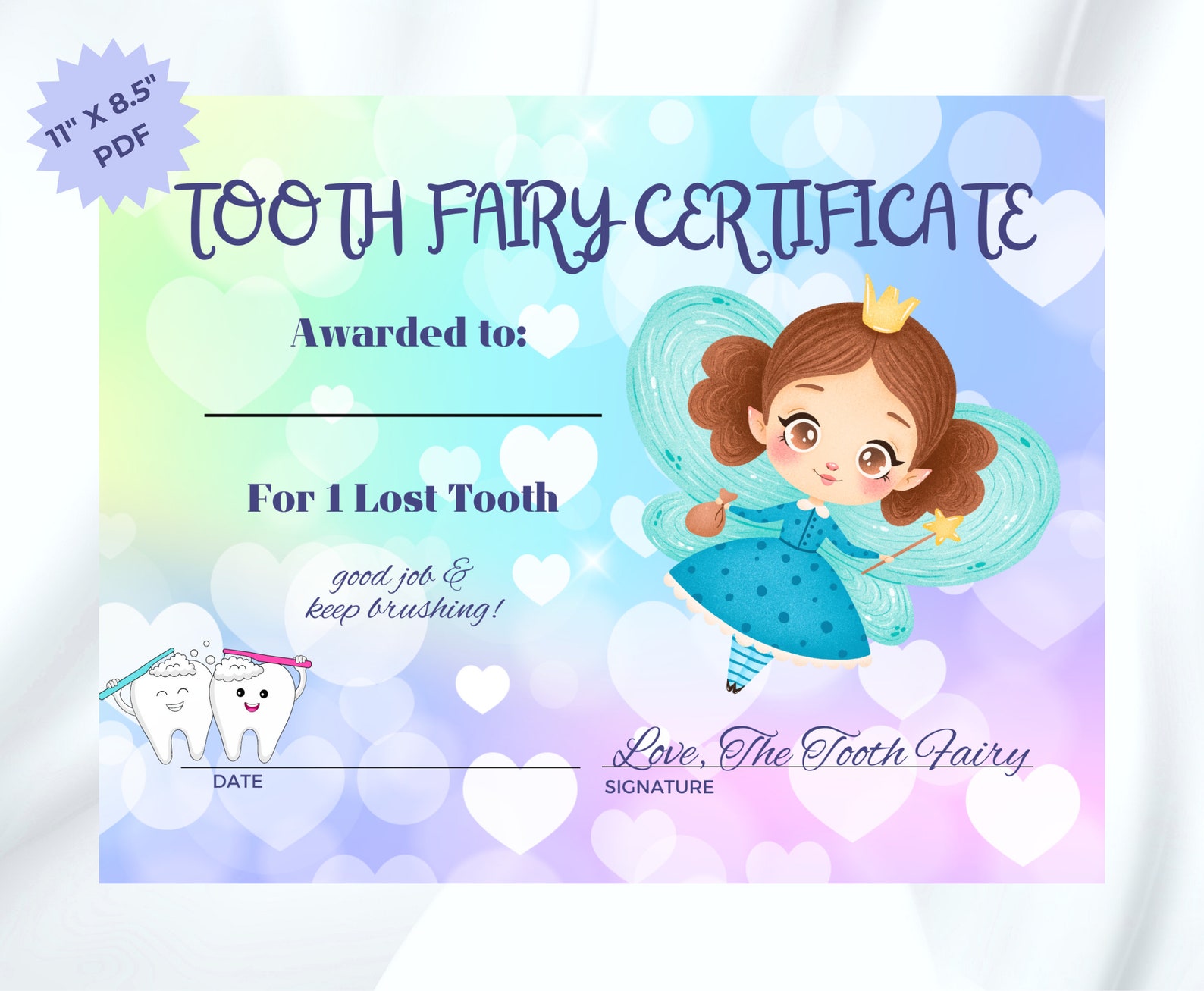 Lost Tooth Chart and Tooth Fairy Certificate, Printable Pdf, Tooth ...