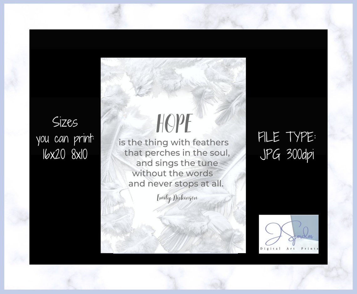 Emily Dickinson Hope Poem Art Print, Emily Dickinson Hope is the Thing ...