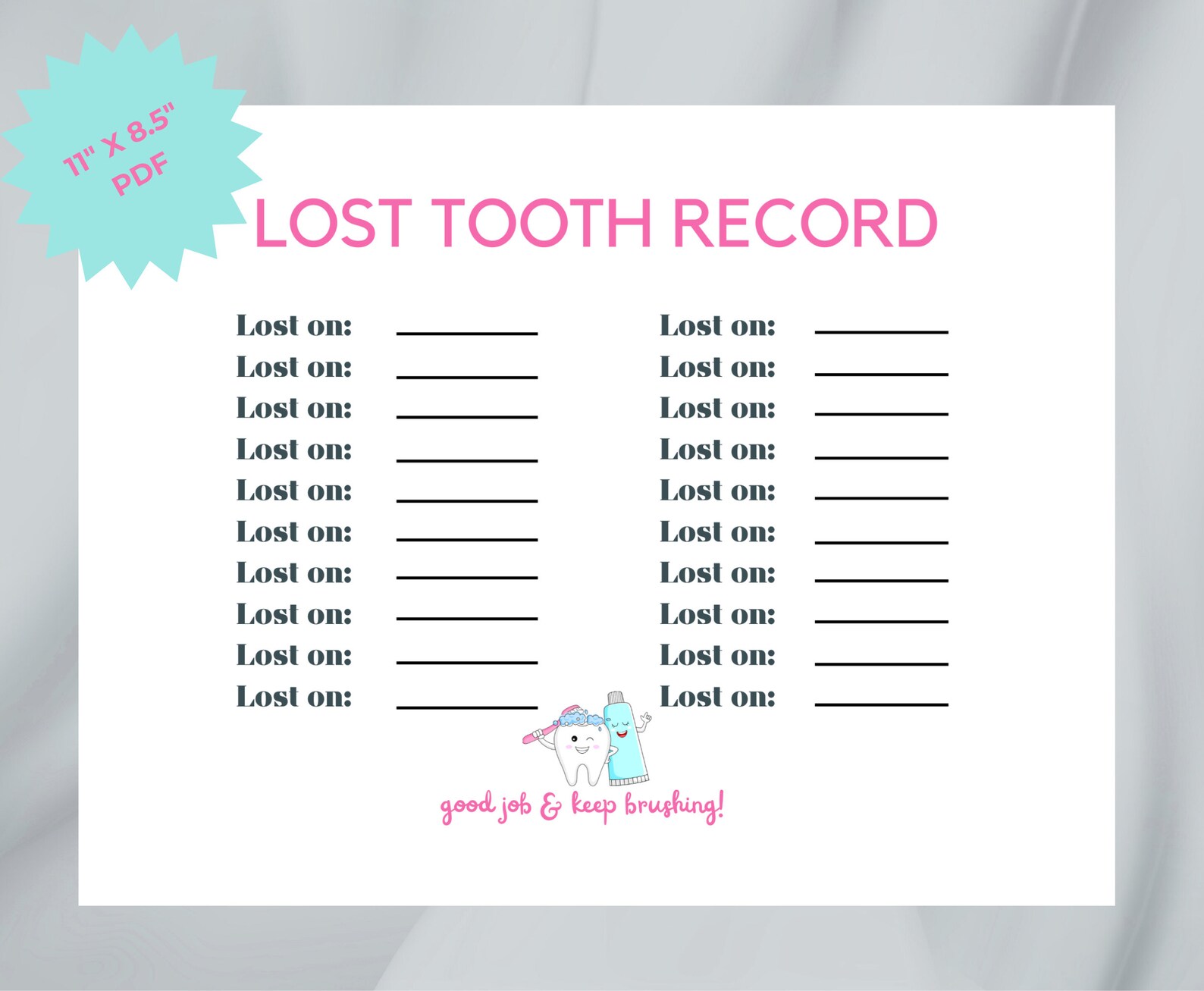 Tooth Fairy Certificate, Pdf, Lost Tooth Record, Lost Tooth Chart ...