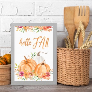 Hello Fall Sign, Hello Fall Digital Print, Fall Home Decor, Fall ...