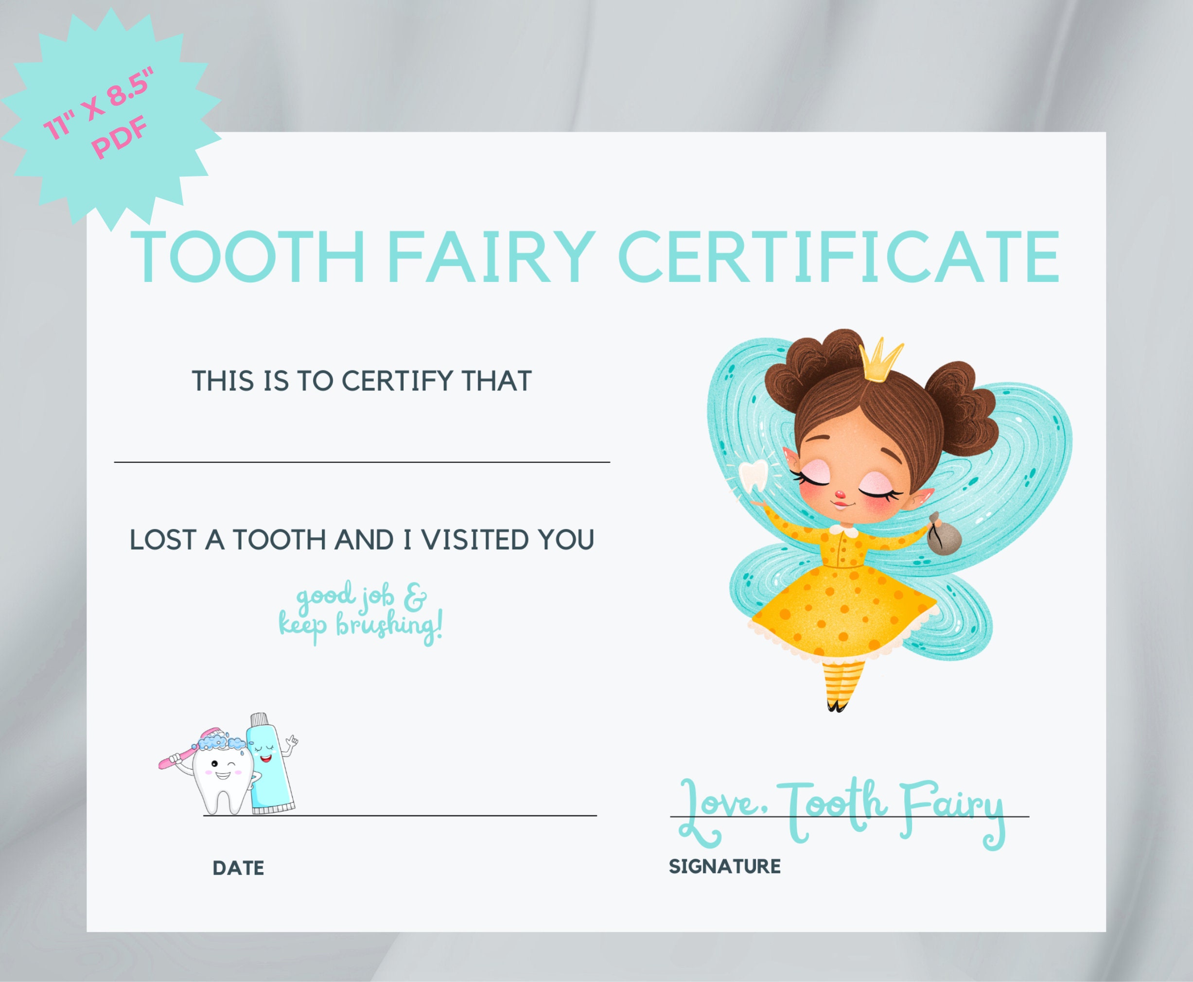 Lost Tooth Record Tooth Fairy Certificate Pdf Lost Tooth - Etsy