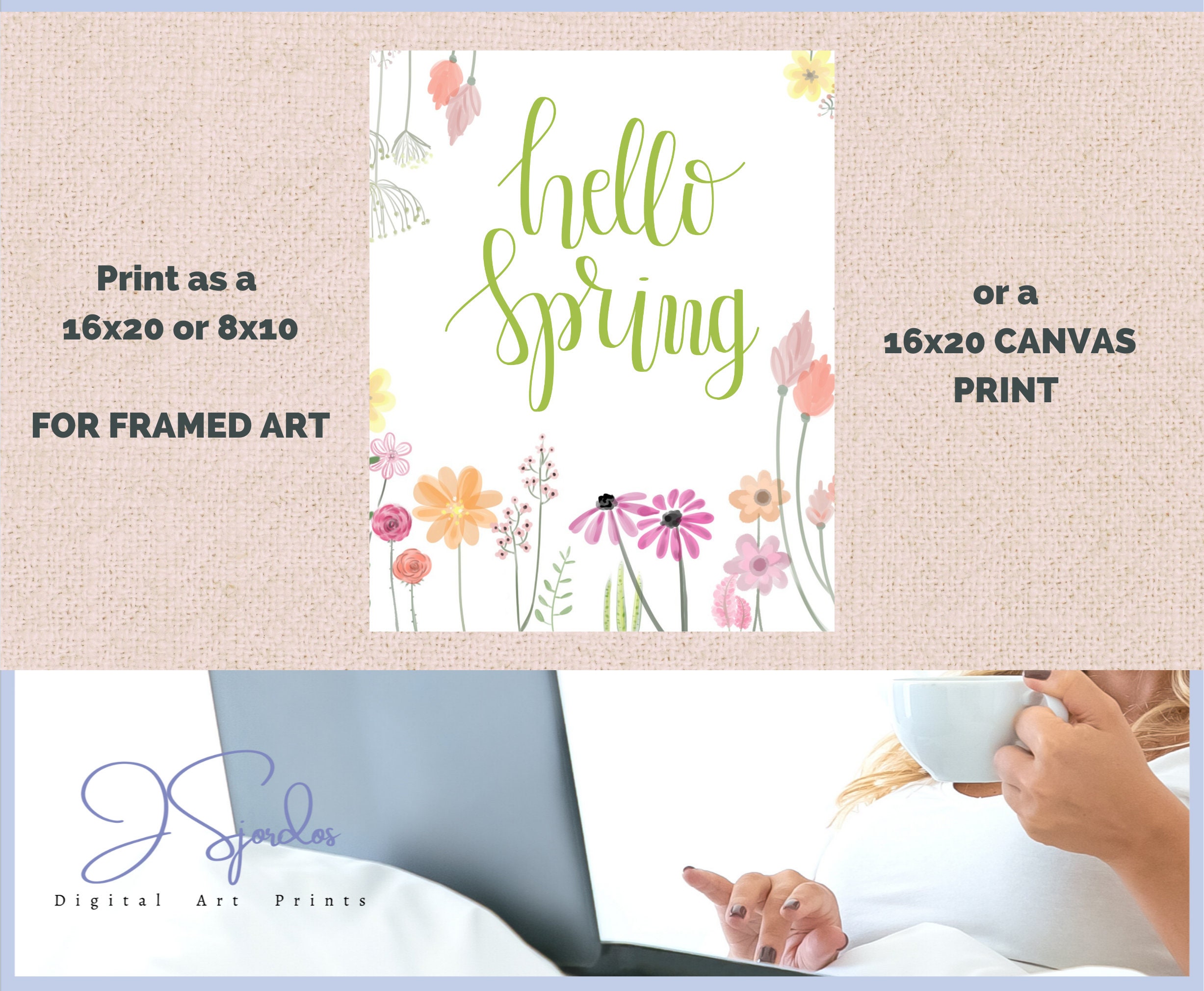 Hello Spring Printable, Farmhouse Sign, Hello Spring With Flowers ...
