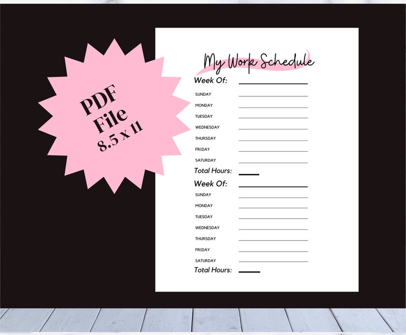 Printable Daily and Weekly Work Schedule, Work Time Tracker, Printable ...