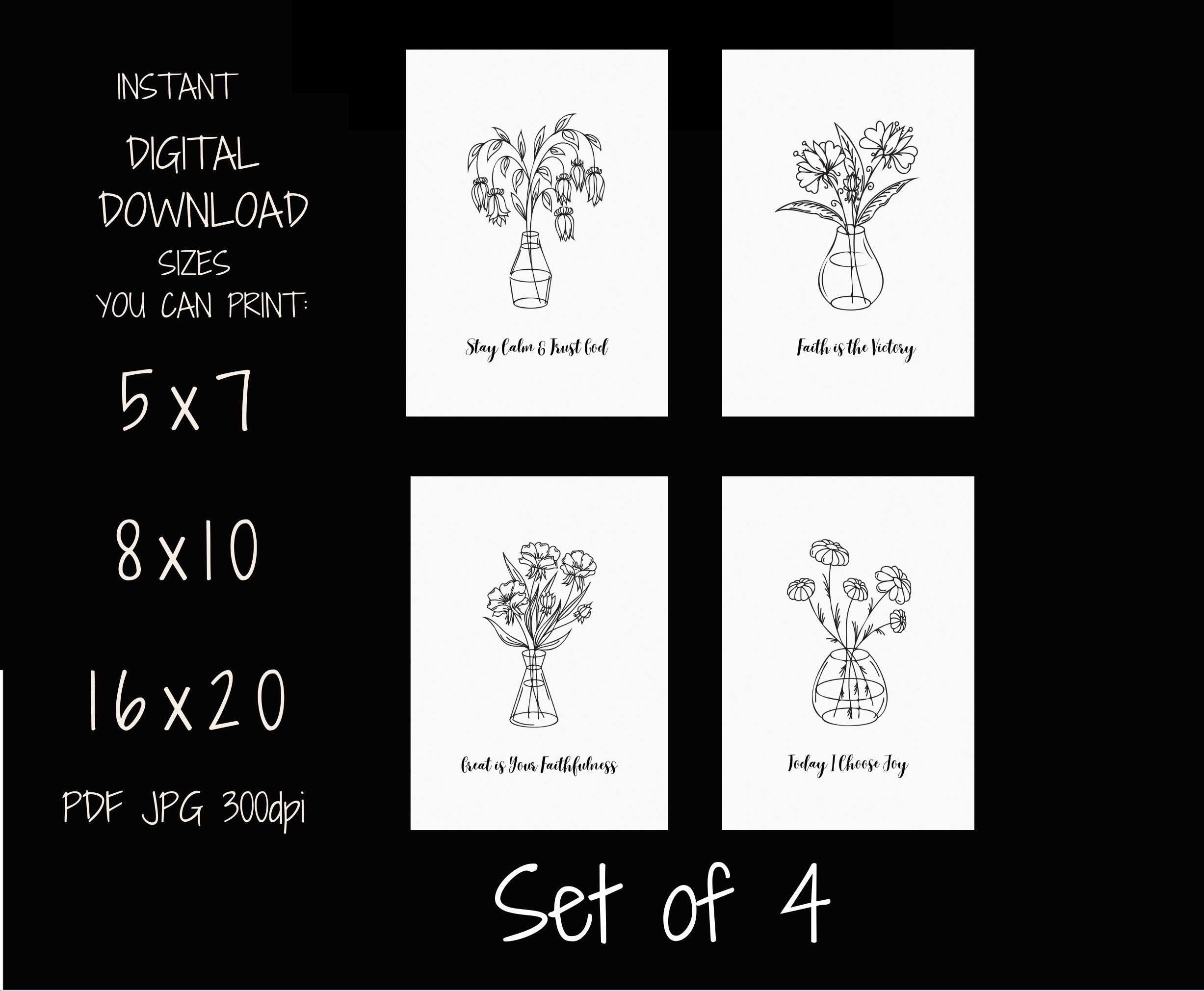 Set of 4 Christian Prints Downloadable, Religious Home Decor, Printable ...