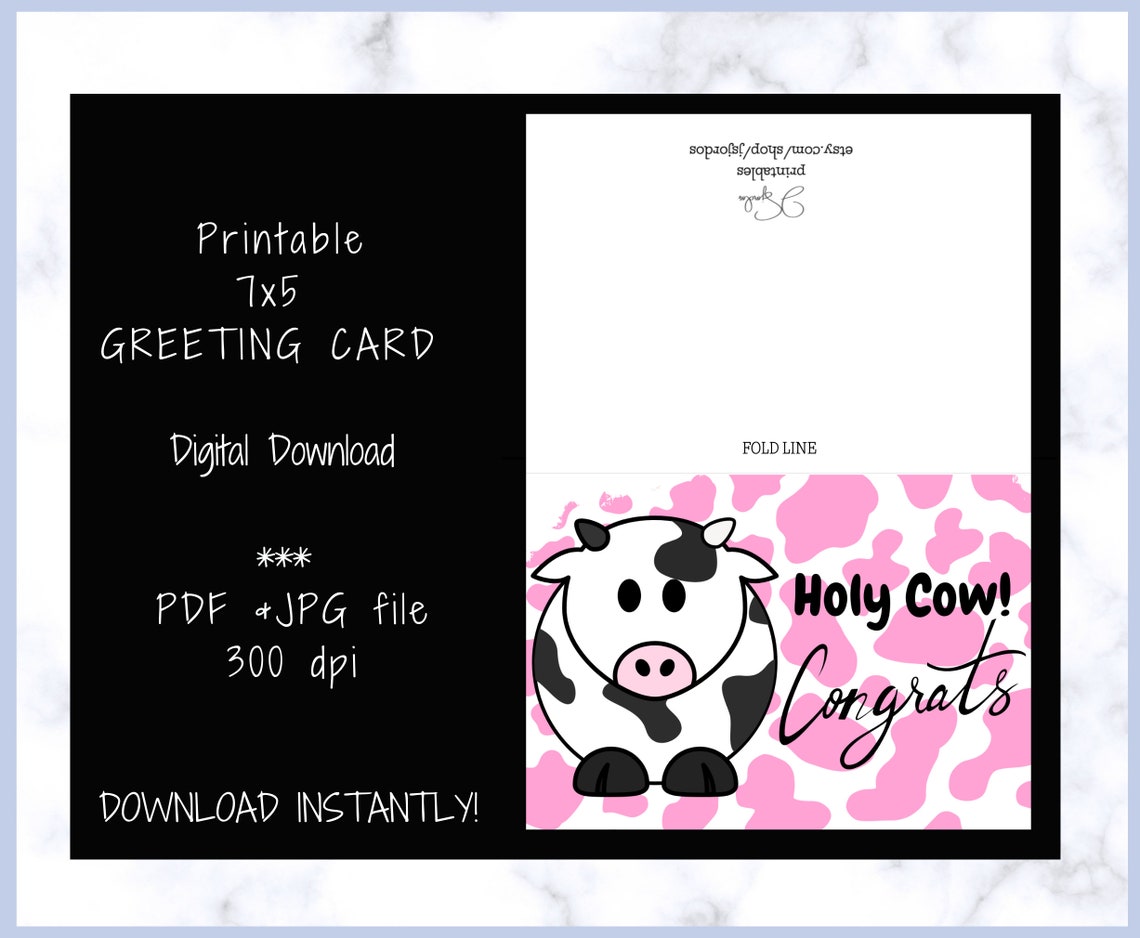 Congratulations Printable Cow Card, Cow Lovers Greeting Cards ...