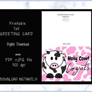 Congratulations Printable Cow Card, Cow Lovers Greeting Cards ...