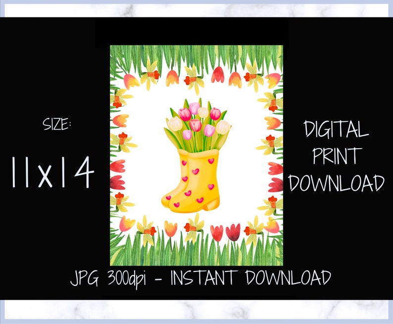 Spring Tulips Art Print, Spring Digital Print, Watercolor Tulips ...