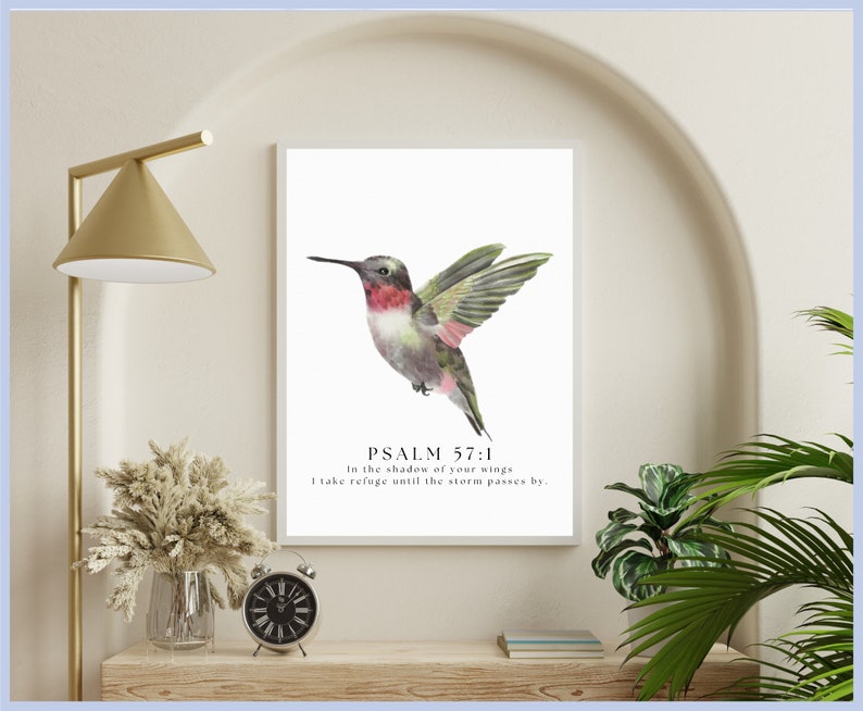 Psalm 57:1 Christian Home Decor, Hummingbirds Wall Art, Bible Scripture ...