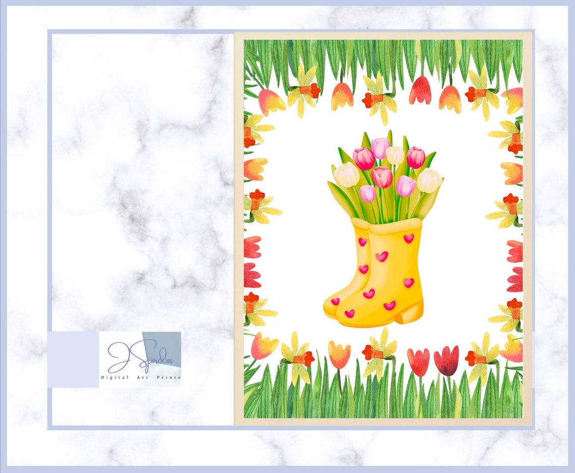 Spring Tulips Art Print, Spring Digital Print, Watercolor Tulips ...