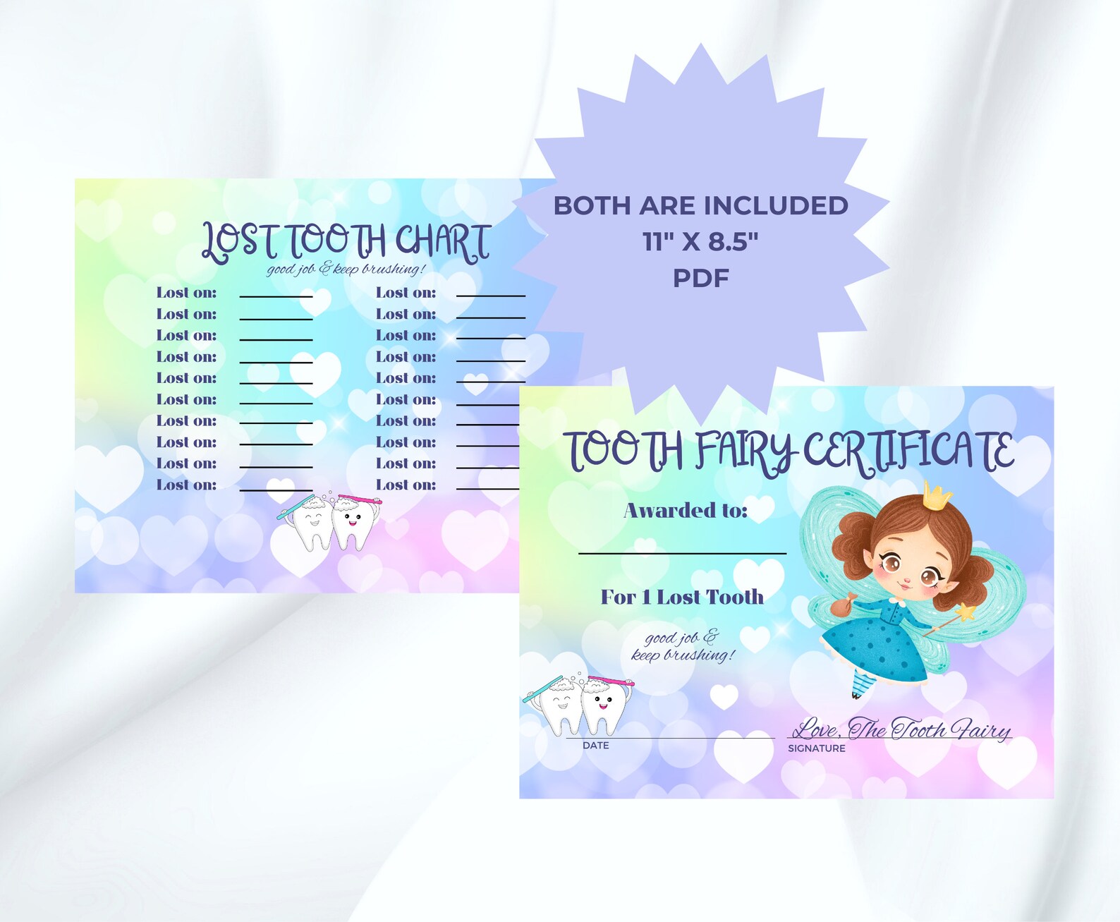 Lost Tooth Chart and Tooth Fairy Certificate, Printable Pdf, Tooth ...