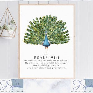 Psalm 91:4 Scripture Verse Wall Poster Wall Art Bible - Etsy