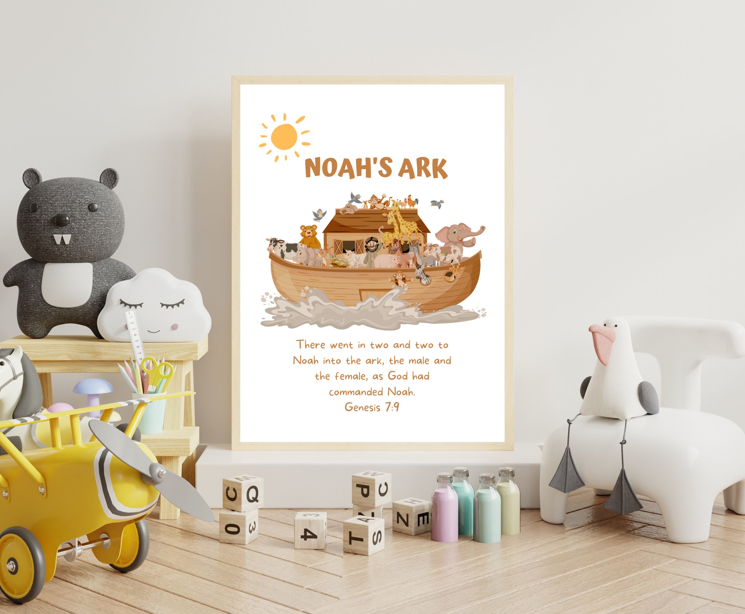 NOAH'S ARK Printable Nursery Bible Verse, Religious Digital Wall Art ...