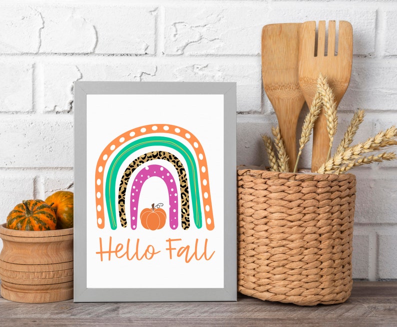 Hello Fall Boho Rainbow Hello Fall Sign Fall Home Decor - Etsy