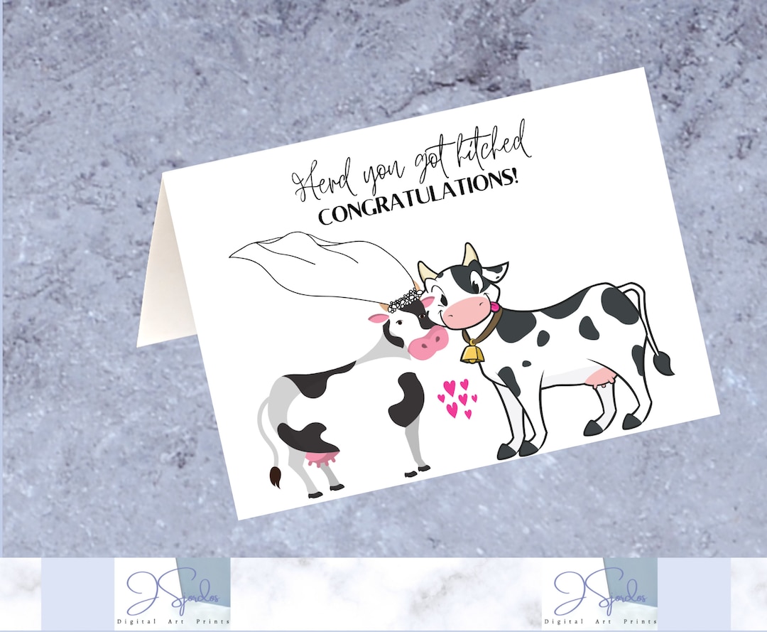 Cow Wedding Card, Printable Cow Cards, Cow Card for Wedding, Cartoon ...