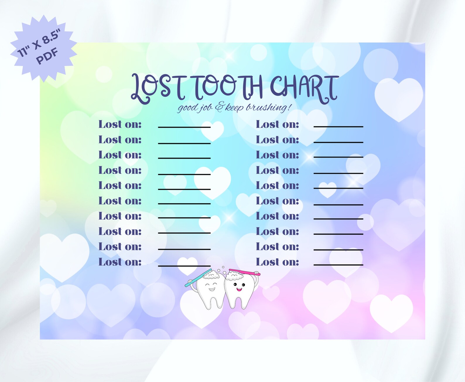 Lost Tooth Chart and Tooth Fairy Certificate, Printable Pdf, Tooth ...