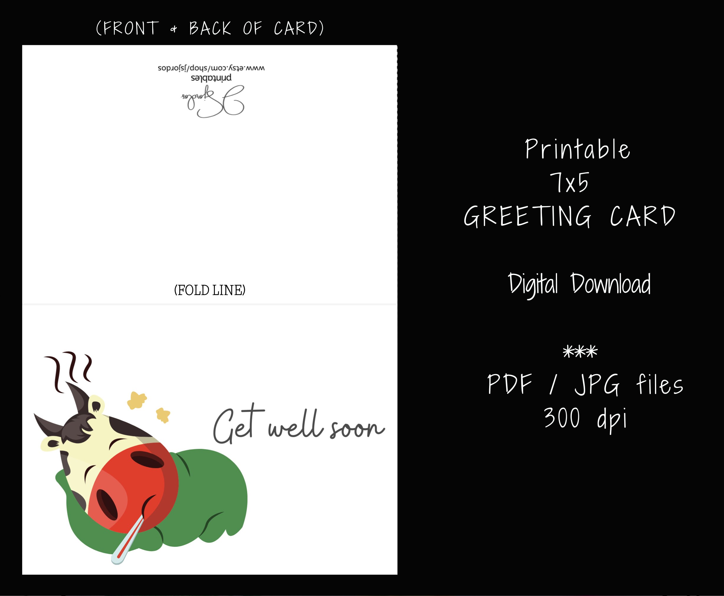 Printable Greeting Card, Get Well Soon, Cartoon Cow Card, Get Well Soon ...