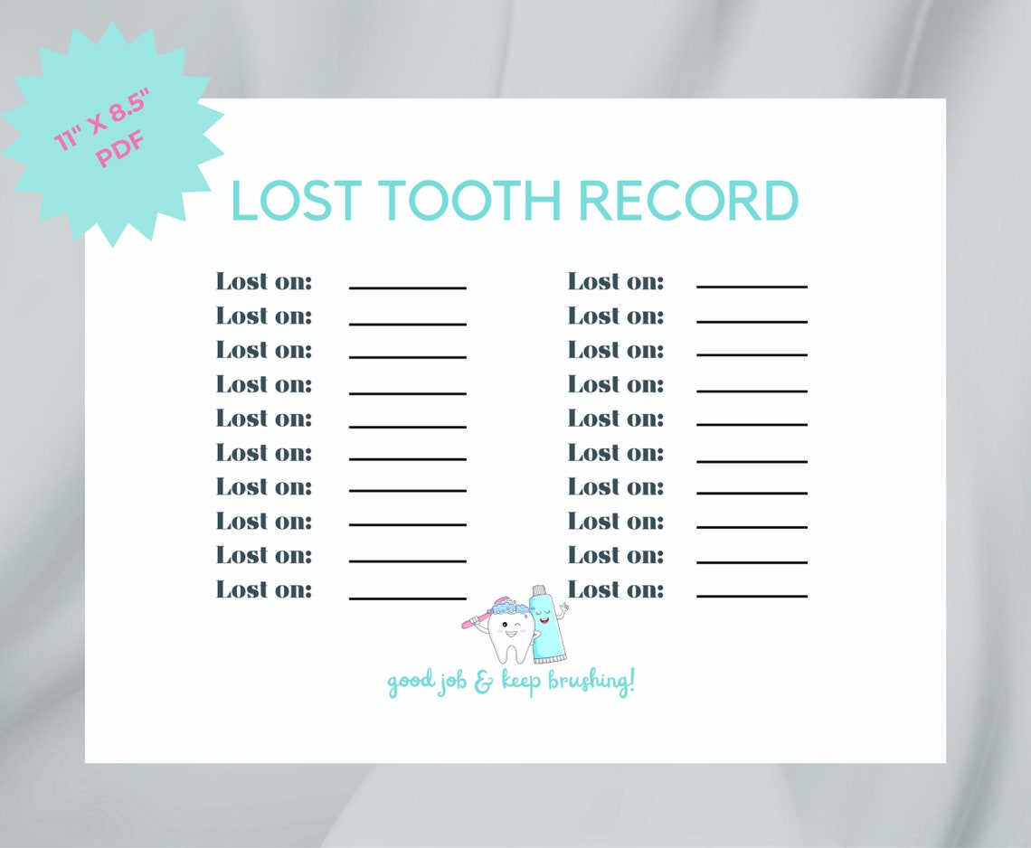 Lost Tooth Record, Tooth Fairy Certificate, Pdf, Lost Tooth Chart ...