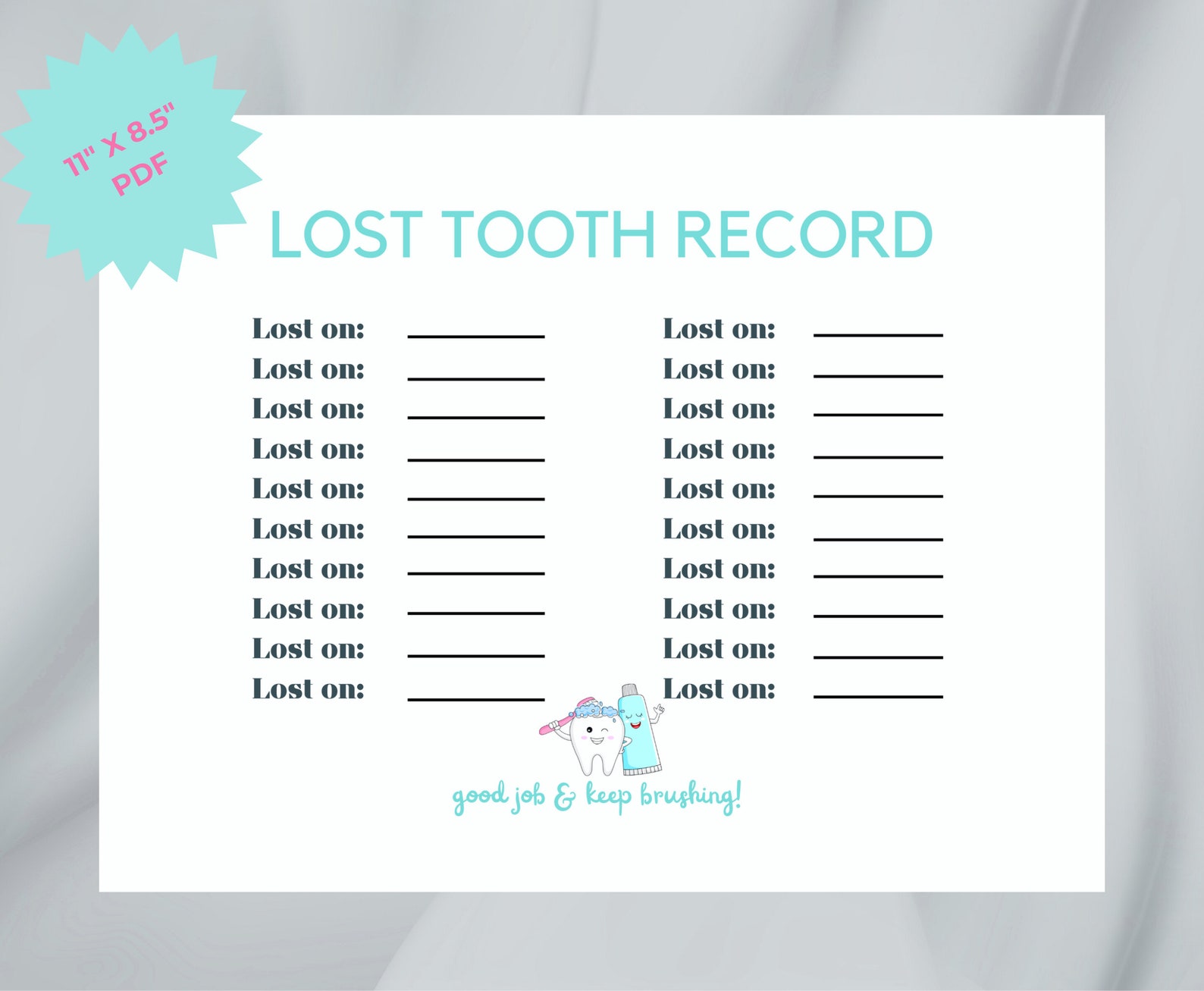 Lost Tooth Record, Tooth Fairy Certificate, Pdf, Lost Tooth Chart ...