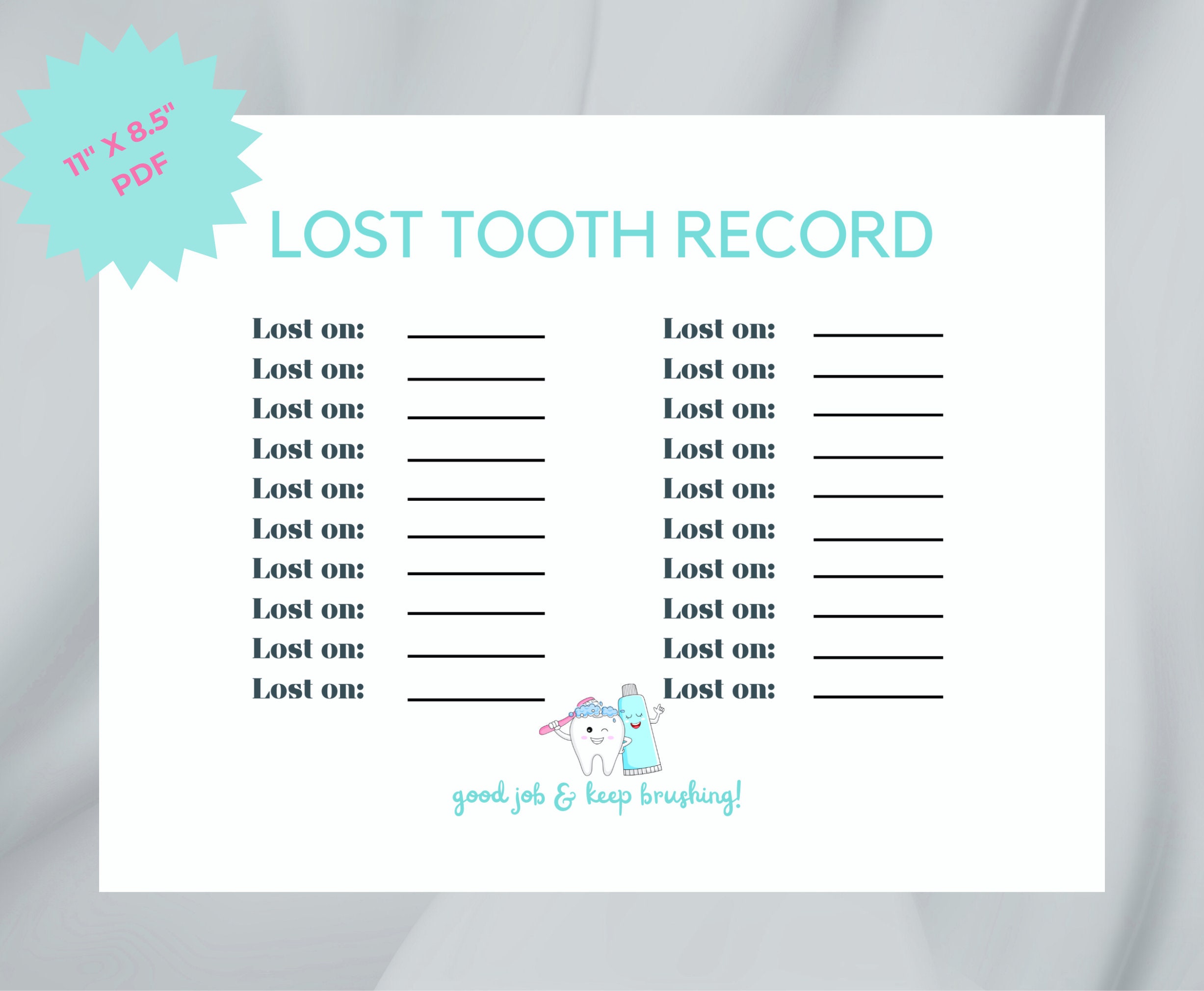Lost Tooth Record, Tooth Fairy Certificate, Pdf, Lost Tooth Chart ...