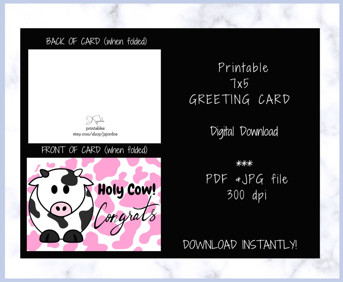 Congratulations Printable Cow Card, Cow Lovers Greeting Cards ...