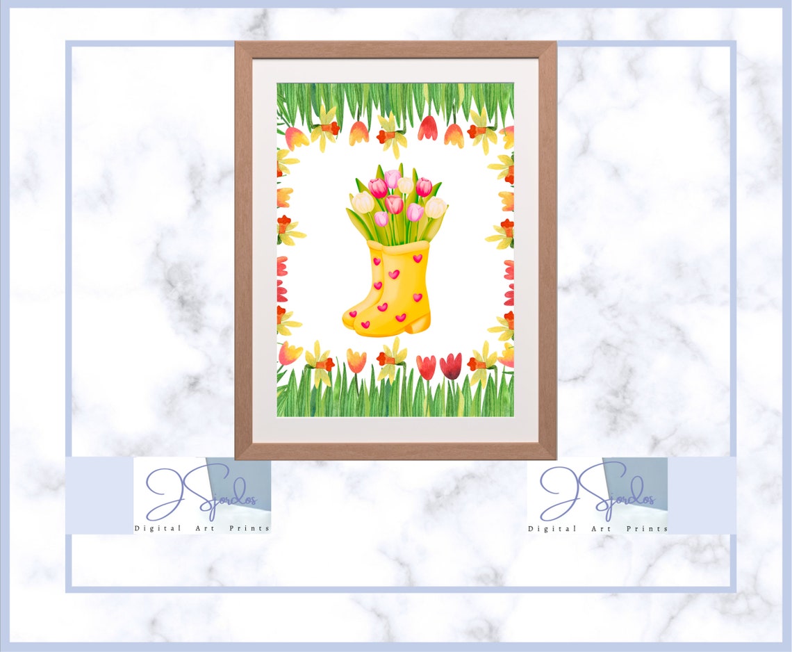 Spring Tulips Art Print, Spring Digital Print, Watercolor Tulips ...