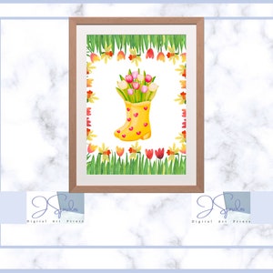 Spring Tulips Art Print, Spring Digital Print, Watercolor Tulips ...