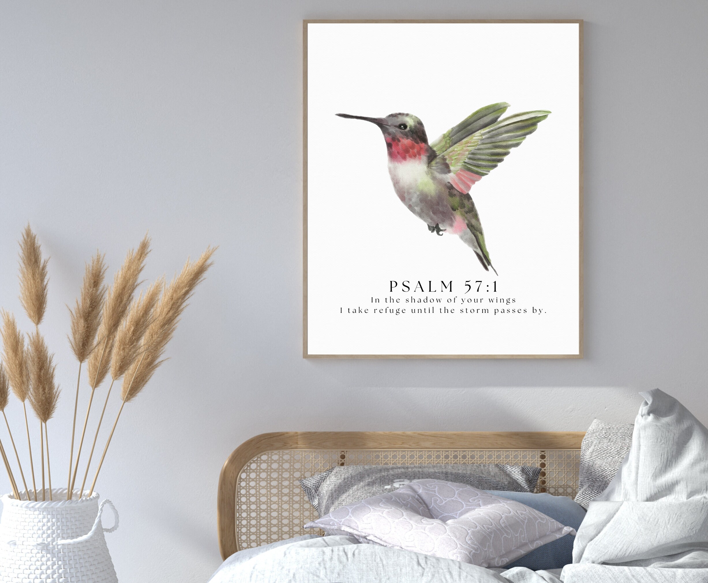 Psalm 57:1 Christian Home Decor, Hummingbirds Wall Art, Bible Scripture ...