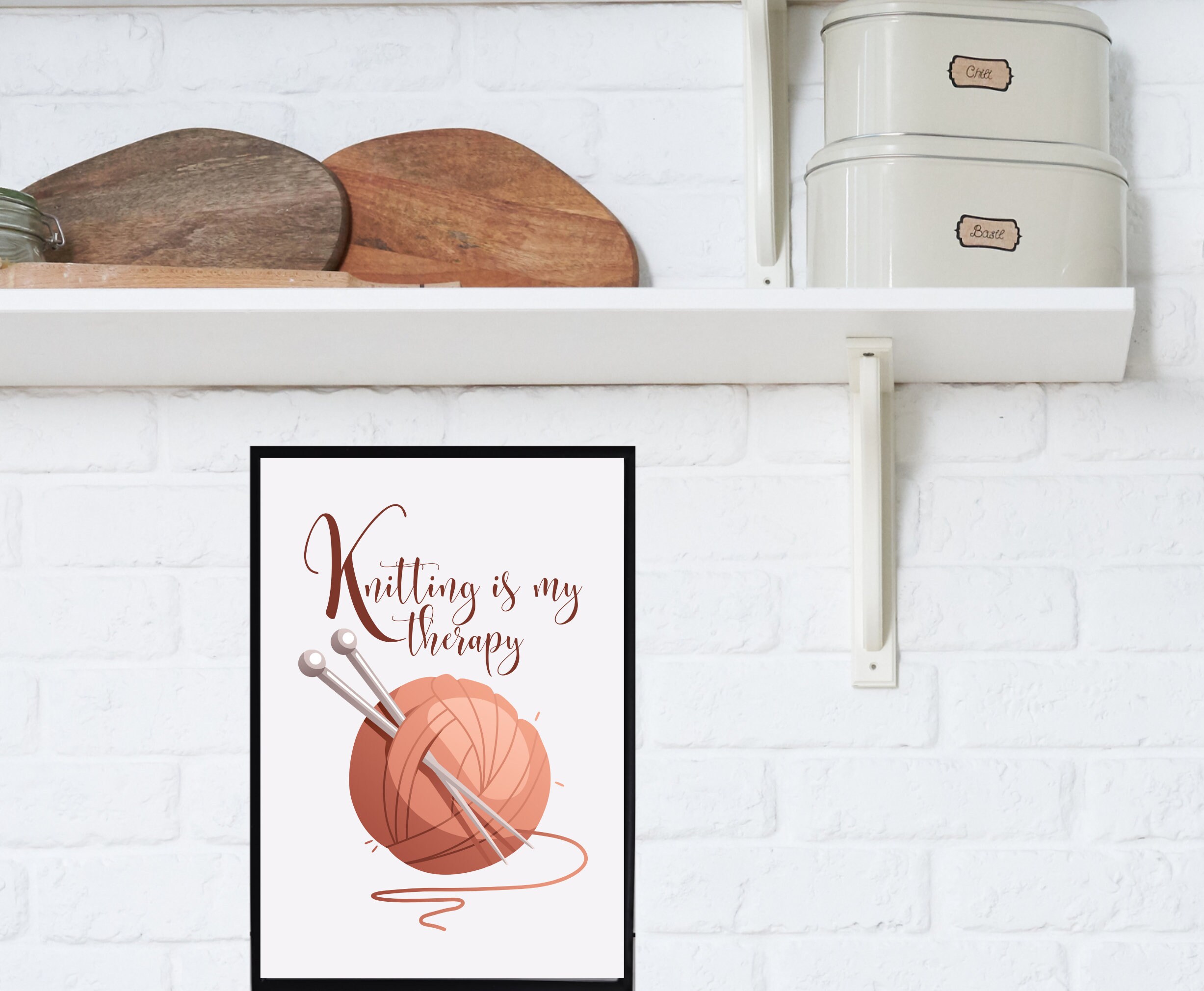 Knitting is My Therapy Wall Art, Knitting Picture, Yarn Ball, Knitting ...
