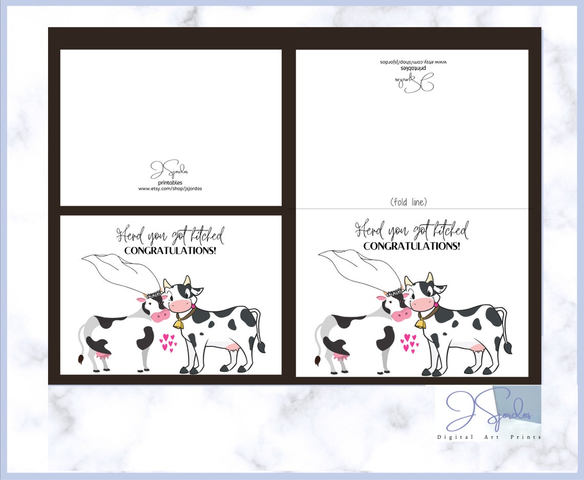 Cow Wedding Card, Printable Cow Cards, Cow Card for Wedding, Cartoon ...