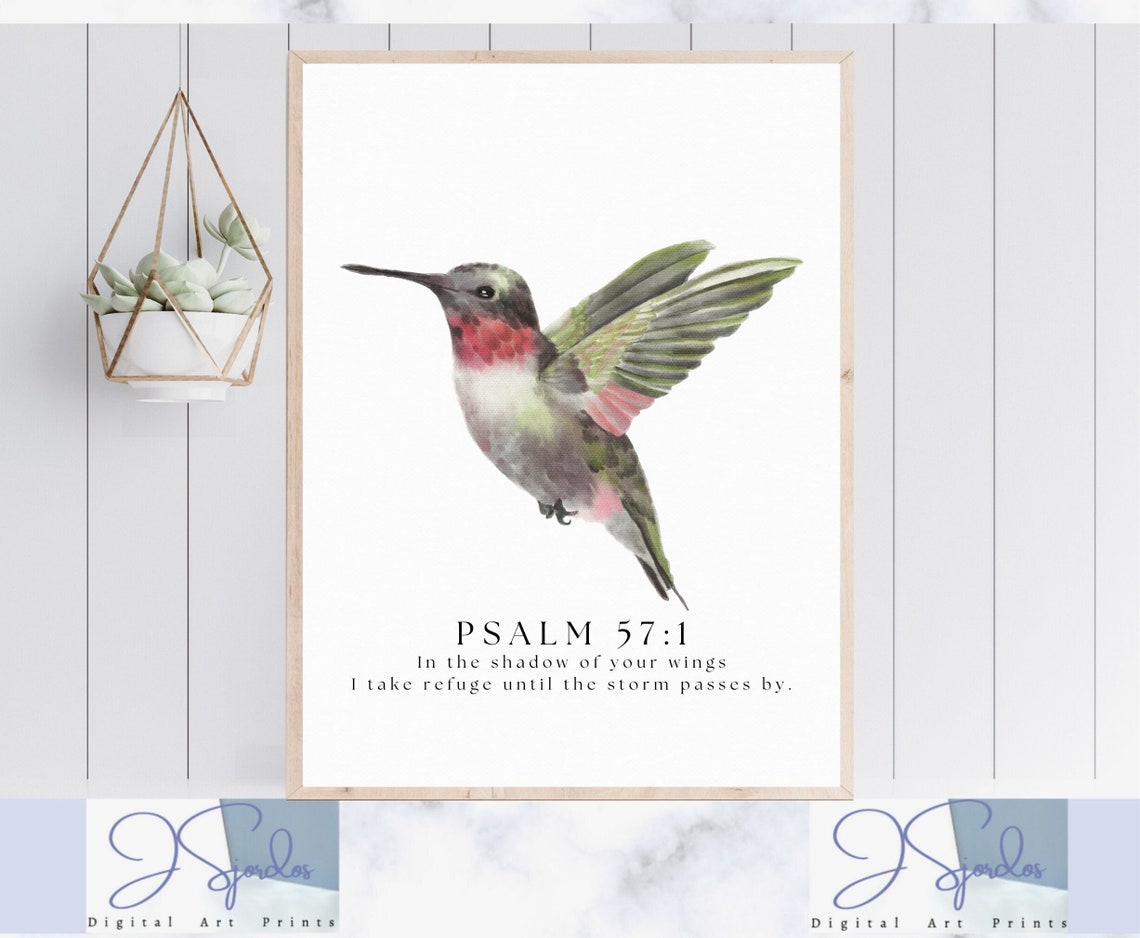 Psalm 57:1 Christian Home Decor, Hummingbirds Wall Art, Bible Scripture ...