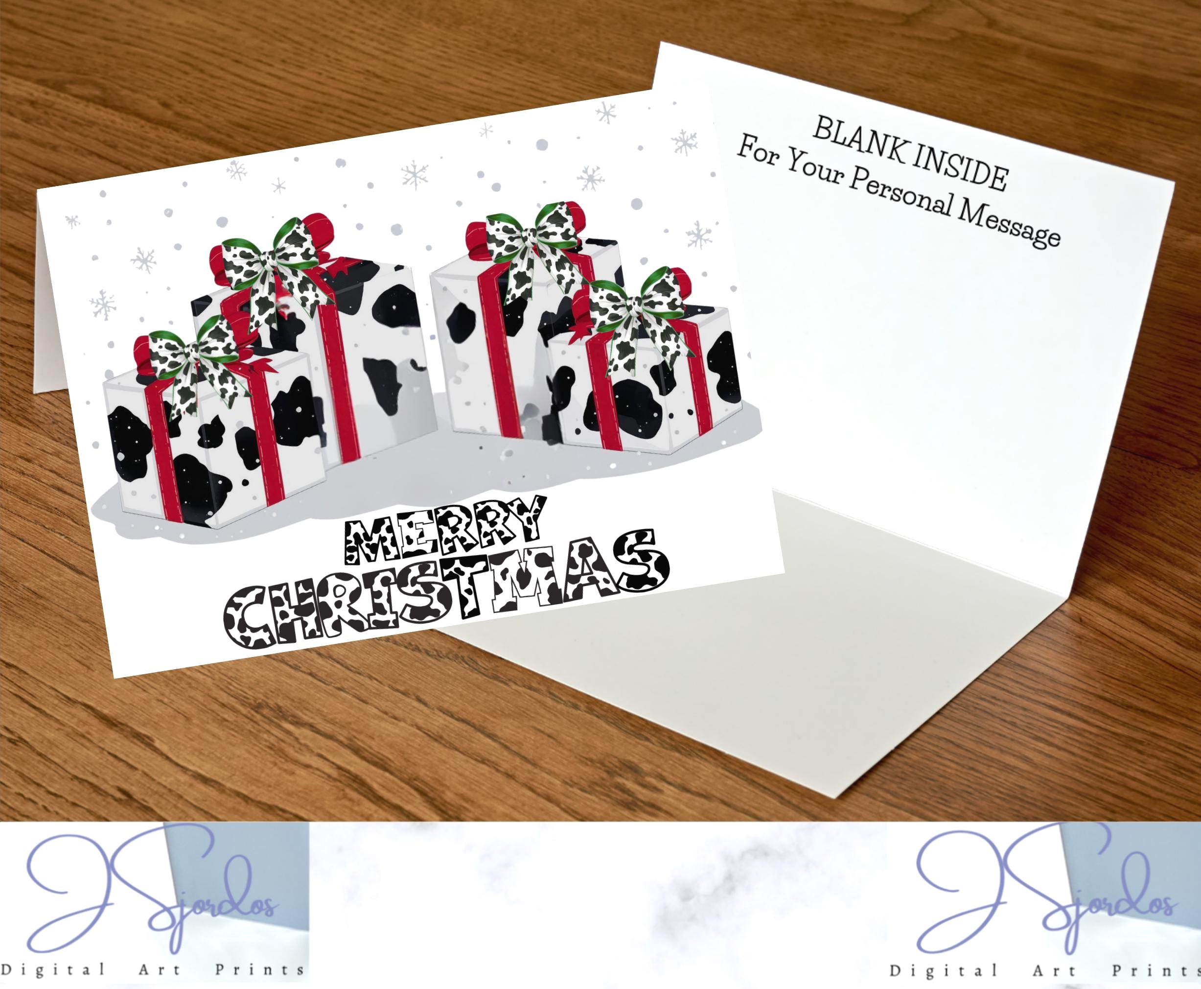 Cow Print Christmas Card, Printable Cow Cards, Cow Card for Christmas ...