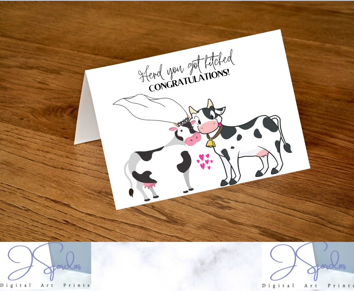 Cow Wedding Card, Printable Cow Cards, Cow Card for Wedding, Cartoon ...