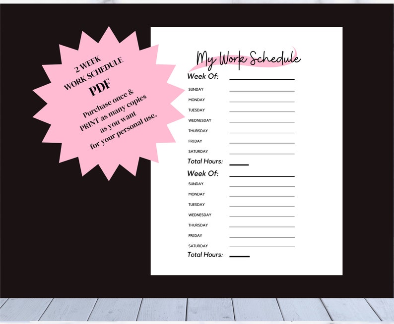 Printable Daily and Weekly Work Schedule, Work Time Tracker, Printable ...
