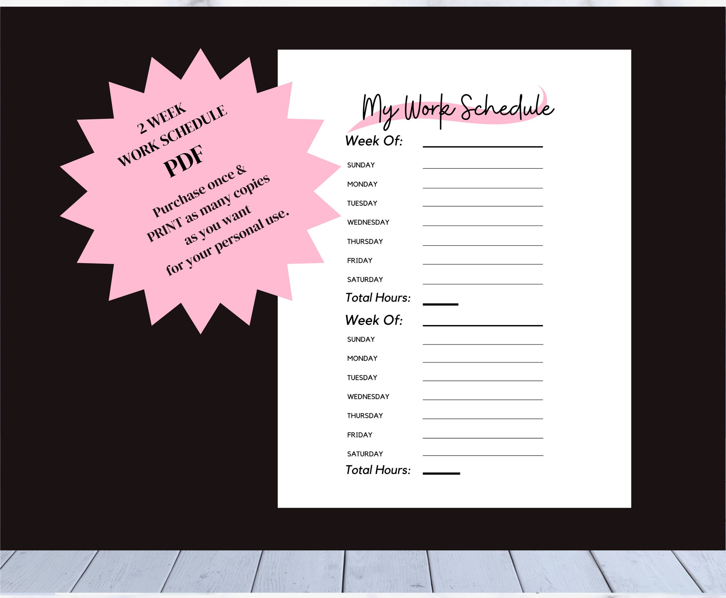 Printable Daily and Weekly Work Schedule, Work Time Tracker, Printable ...