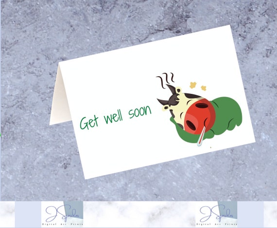 Printable Greeting Card Get Well Soon Cartoon Cow Card Get - Etsy