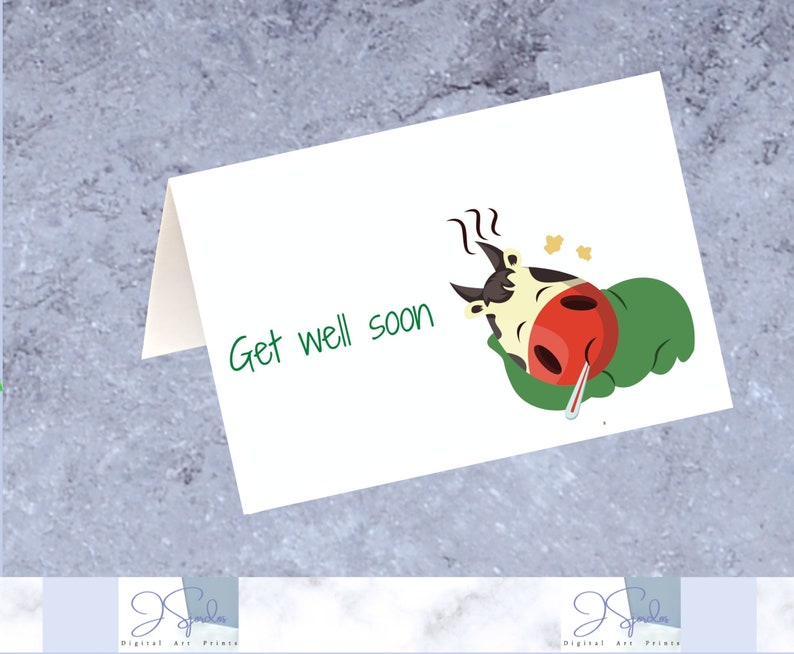 Printable Greeting Card Get Well Soon Cartoon Cow Card Get - Etsy