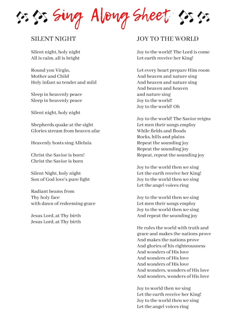 Printable Sing Along Sheet Religious Christmas Songs, Adults, Seniors ...