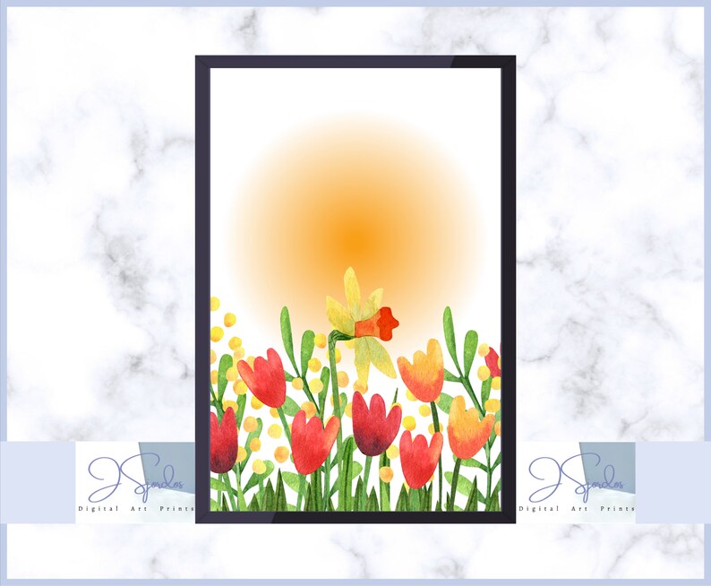 Watercolor Garden Flower, Spring Digital Print, Watercolor Tulips ...