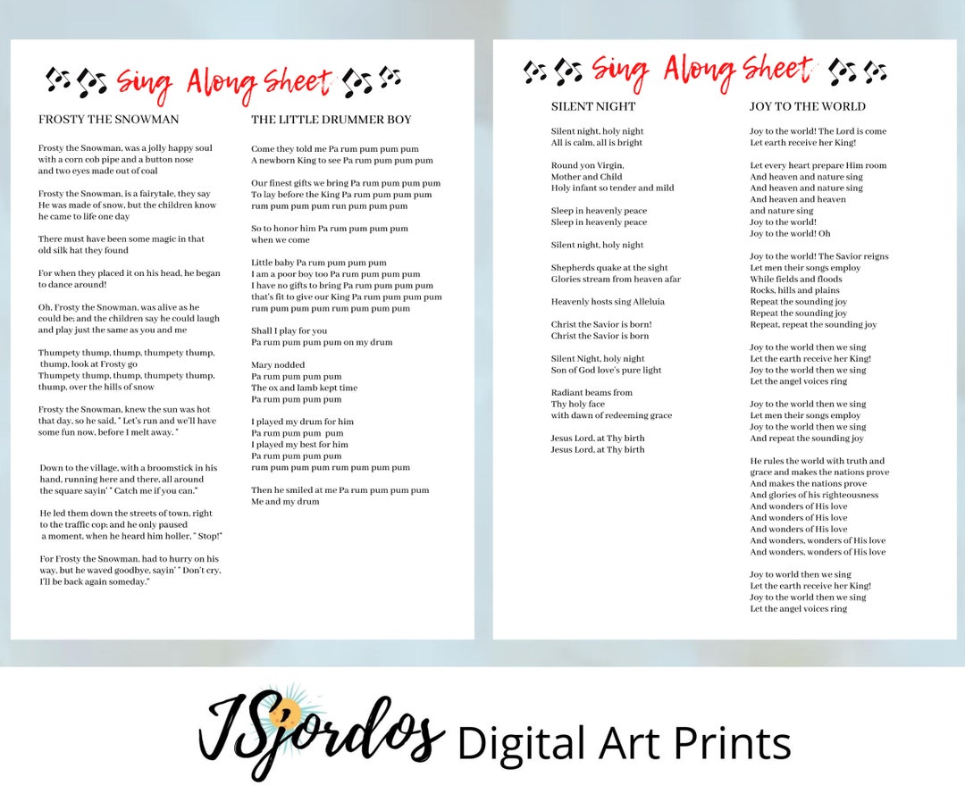 Printable Sing Along Sheet Religious Christmas Songs, Adults, Seniors ...