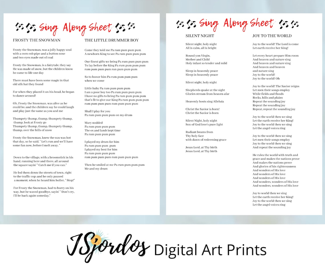 Printable Sing Along Sheet Religious Christmas Songs, Adults, Seniors ...