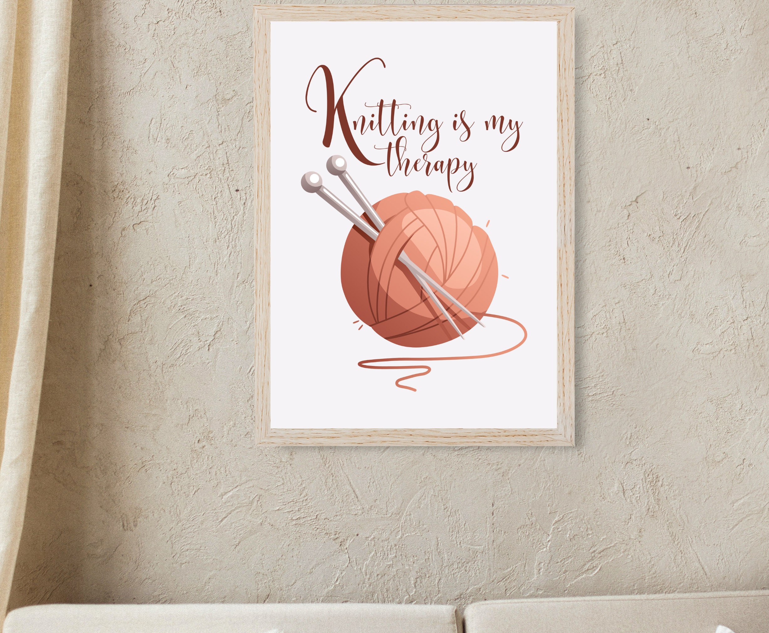 Knitting is My Therapy Wall Art, Knitting Picture, Yarn Ball, Knitting ...