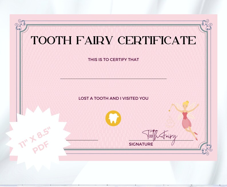 Tooth Fairy Certificate, Tooth Fairy Printable, Tooth Fairy for Girl ...