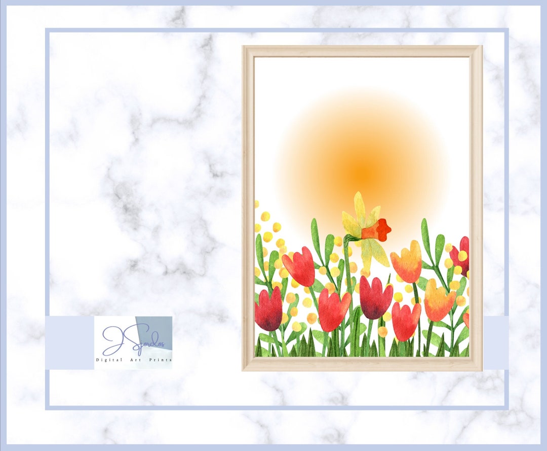 Watercolor Garden Flower, Spring Digital Print, Watercolor Tulips ...