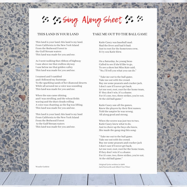 Sing Songs Lyrics - Etsy